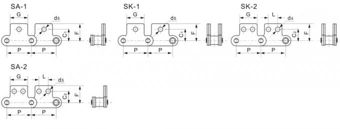 C2060 C2080 Double Pitch Conveyor Chains With Extended Pins