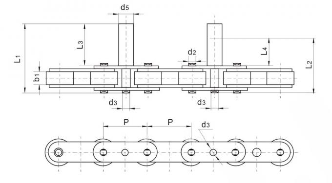 C2060 C2080 Double Pitch Conveyor Chains With Extended Pins