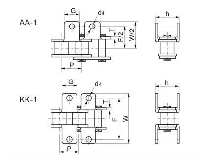 C2042 Double Side Cranked Link Chain Short Pitch K2 Attachment Chain